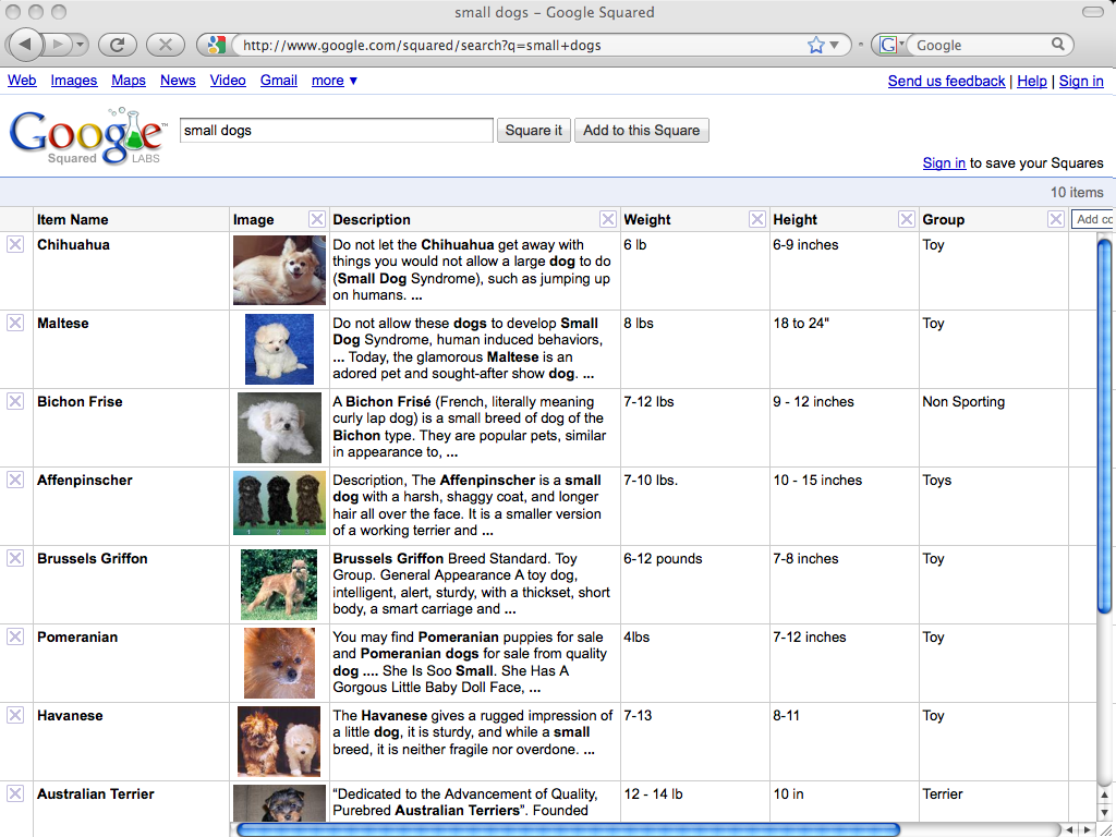Google Squared, el nuevo sistema de búsquedas ya está en marcha