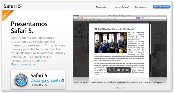 Safari 5, ya disponible para descargar en Mac y PC