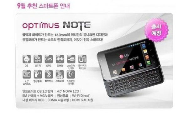 LG Optimus Note, un dispositivo con QWERTY en la familia LG