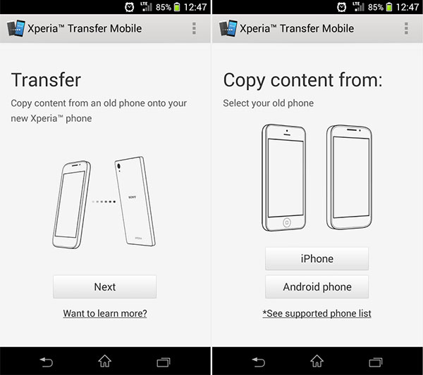 Sony Xperia Transfer permite pasar datos desde el iPhone