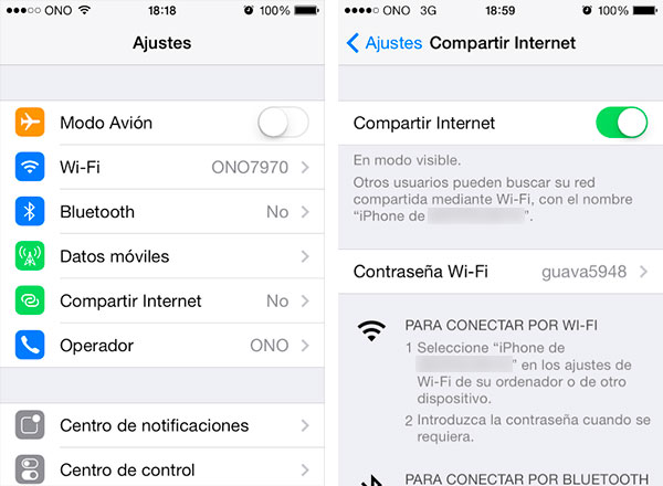 Como crear una zona WiFi con tu iPhone