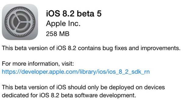 La actualización iOS 8.2 beta 5 ya está disponible