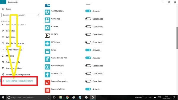 Como desactivar las apps en segundo plano en Windows 10