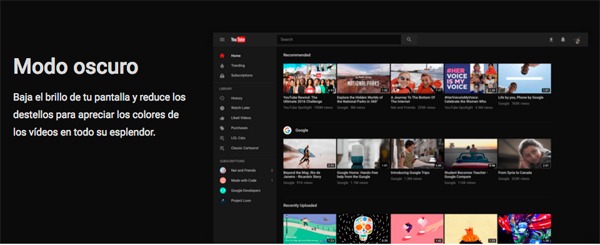 YouTube activa su nuevo diseño y el modo oscuro para todos