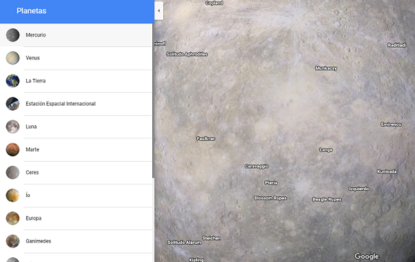 Cómo explorar Mercurio, Venus o Plutón con Google Maps