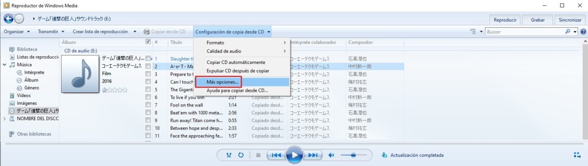 Cómo pasar tus CD a MP3 con el Reproductor Windows Media de Windows 10