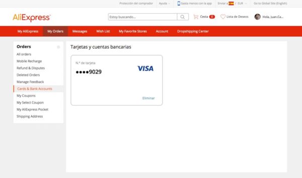 Cómo añadir y configurar una tarjeta en AliExpress en 2020