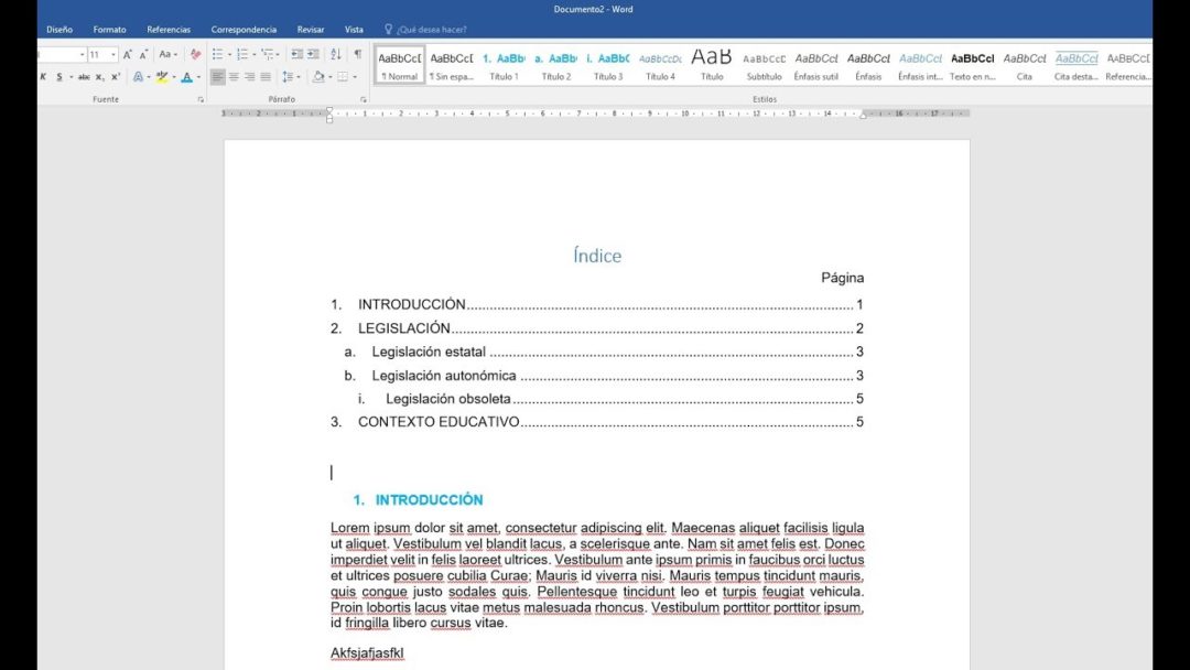 Cómo insertar o hacer un índice en Word paso a paso