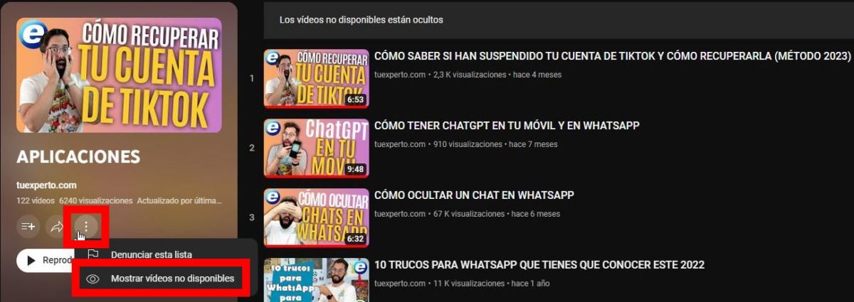 Cómo ver los vídeos ocultos en las listas de reproducción de YouTube
