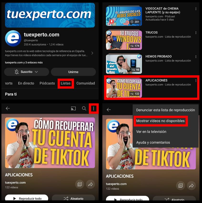 Cómo ver los vídeos ocultos en las listas de reproducción de YouTube