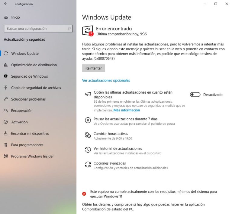 Qué significa el error 0x80070643 al instalar la actualización ...