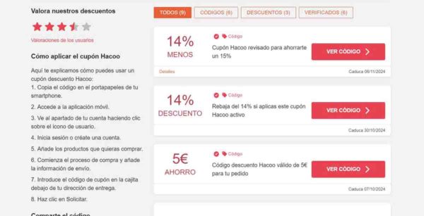 Cómo conseguir cupones y códigos de descuento en Hacoo