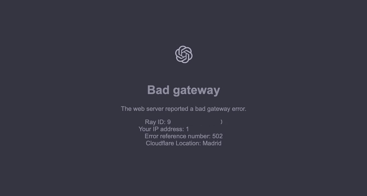 Mensaje de Bad gateway en ChatGPT, caída global de la IA de OpenAI