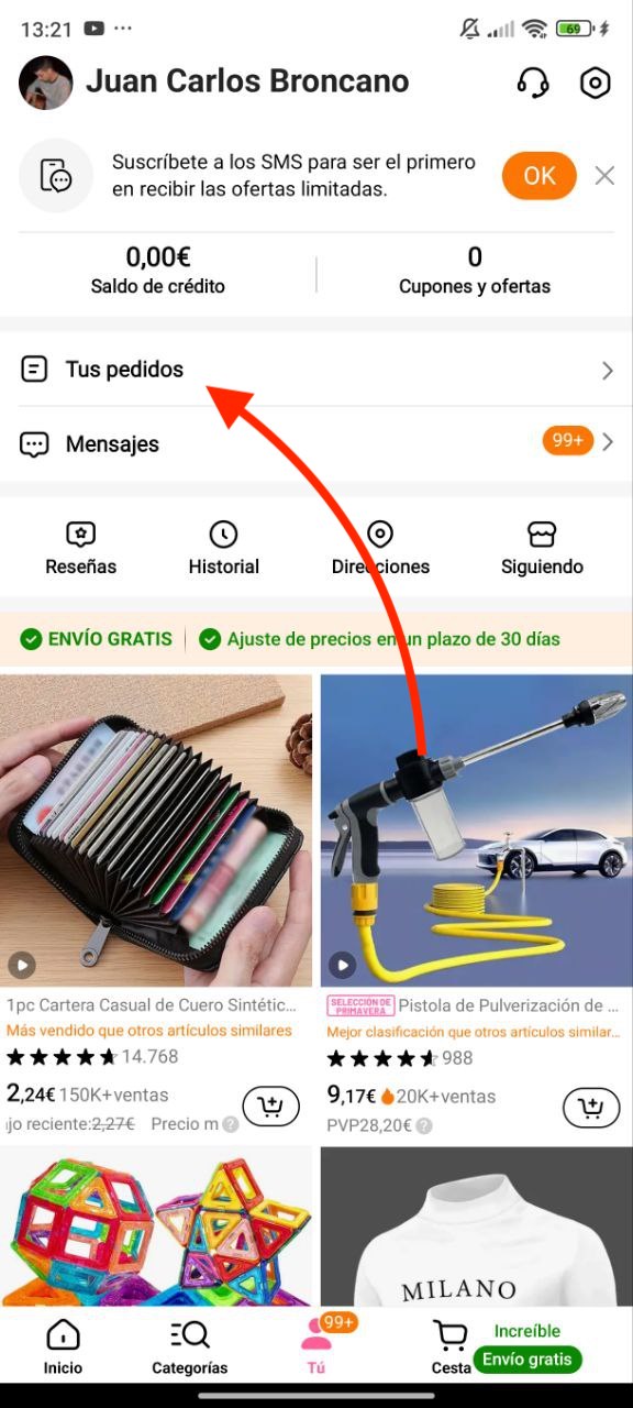 Cómo saber cuándo llega mi pedido de Temu en la app y en la web