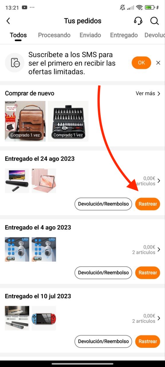 Cómo saber cuándo llega mi pedido de Temu en la app y en la web